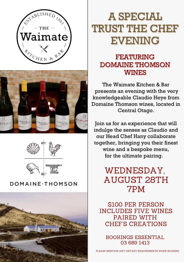 Trust the Chef Evening, featuring Domaine Thomson Wines - South ...